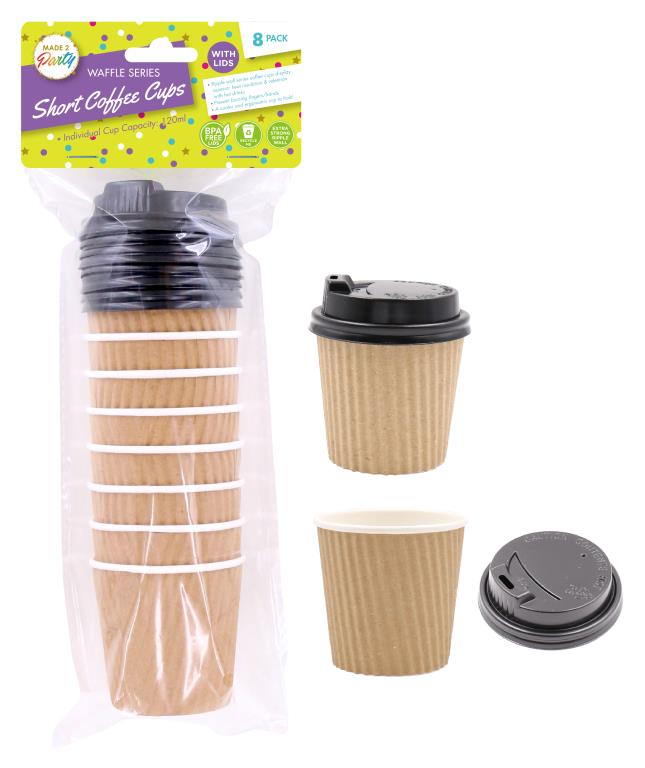 Waffle Series Paper Short Coffee Cups With Lids 120ML-8PK – Top Party ...