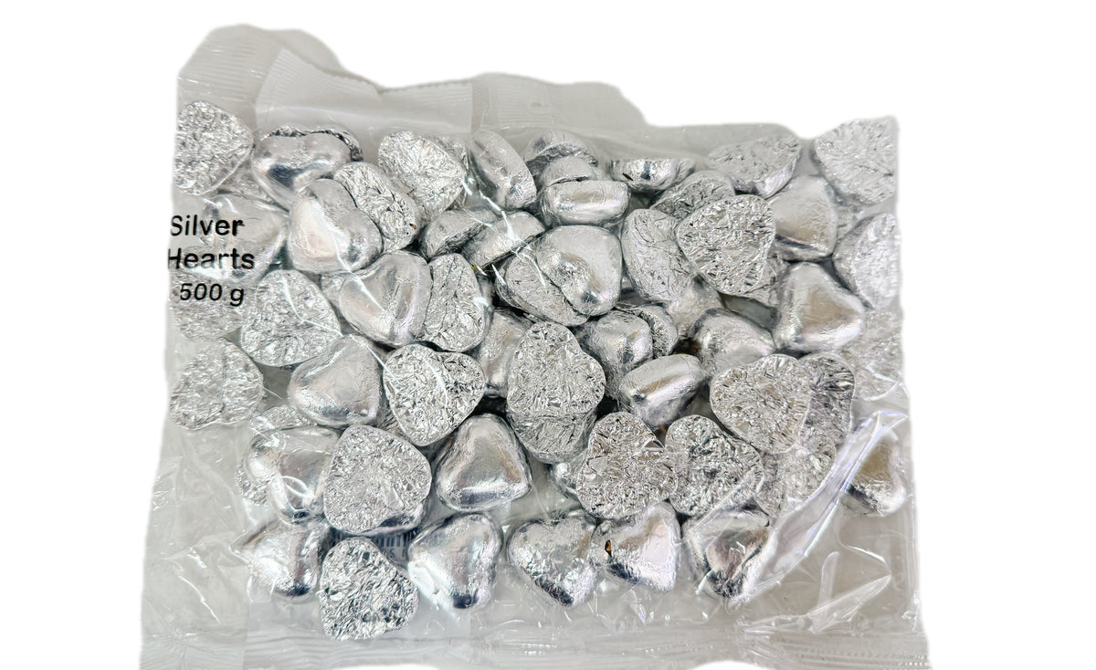 500g Foil Silver Chocolate Heart Lolliland – Top Party Supplies ...