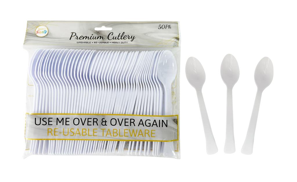 50pk Bulk White Plastic Reusable Spoon – Top Party Supplies, Hoppers ...