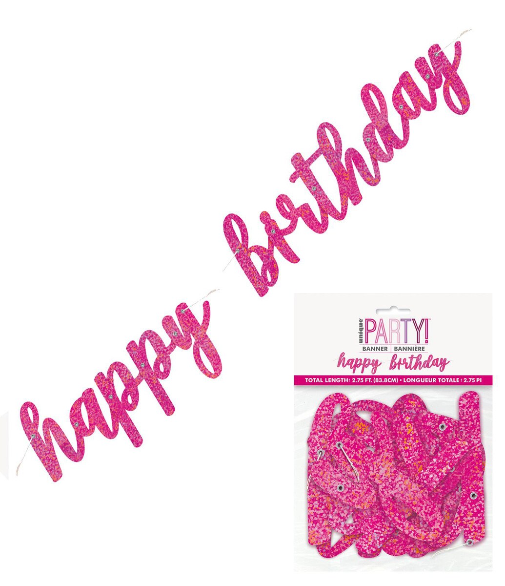 Hot Pink Prismatic Happy Birthday Letter Banner – Top Party Supplies ...