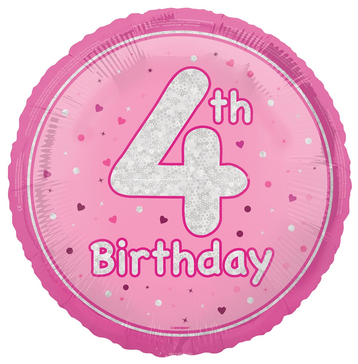 Glitz Pink 4th Birthday 45cm (18") Foil Balloon – Top Party Supplies ...