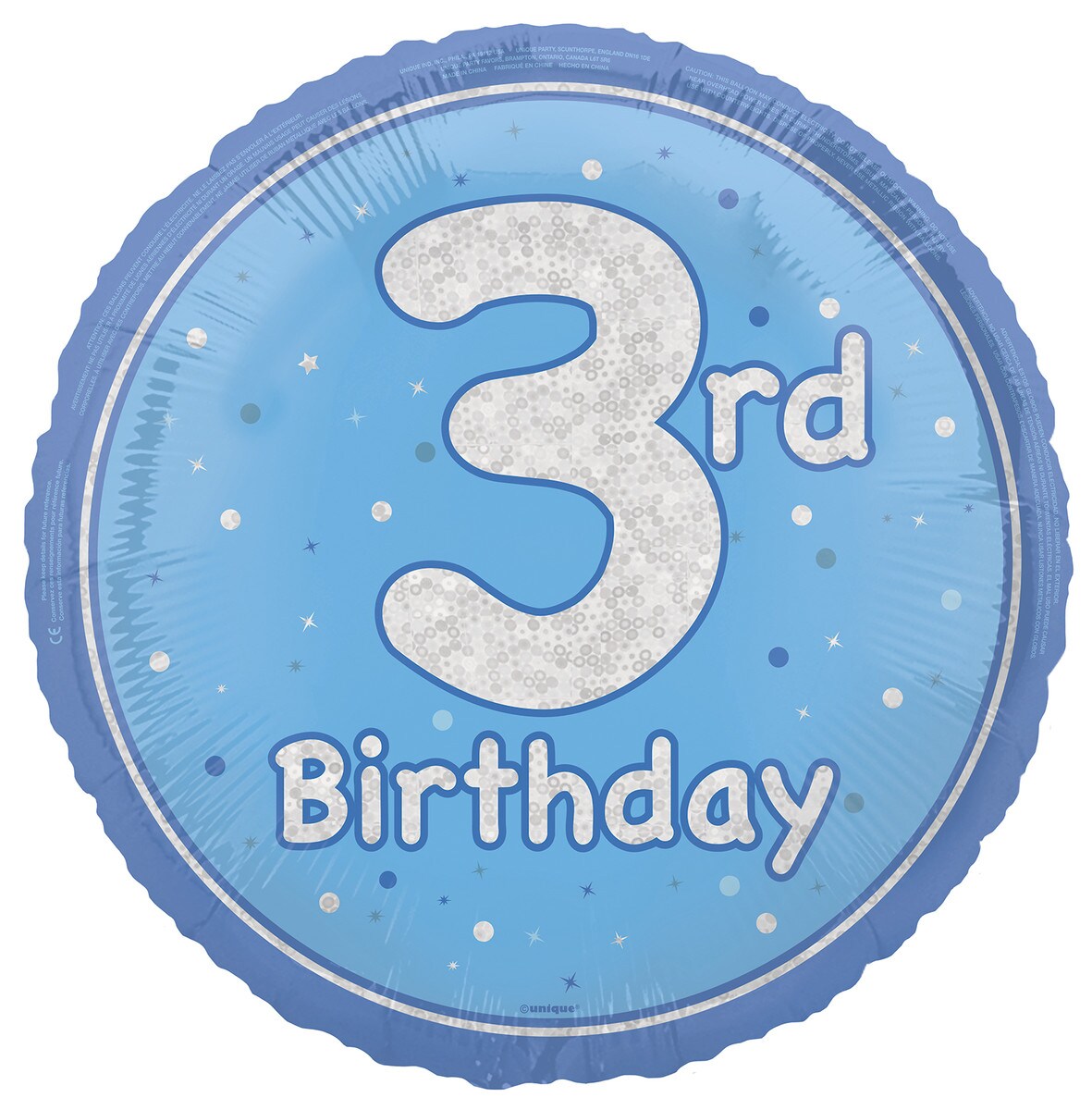 Boy's 3rd Birthday Glitz Blue 45cm (18") Foil Balloon – Top Party ...
