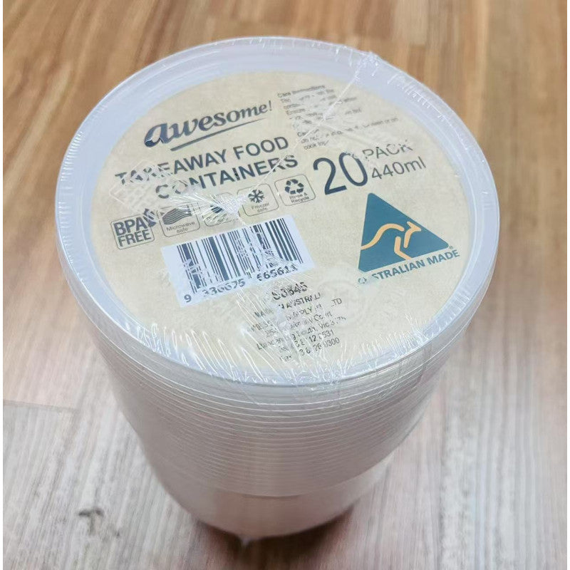 440ml 20PK Plastic Clear Round Take Away Containers – Top Party ...