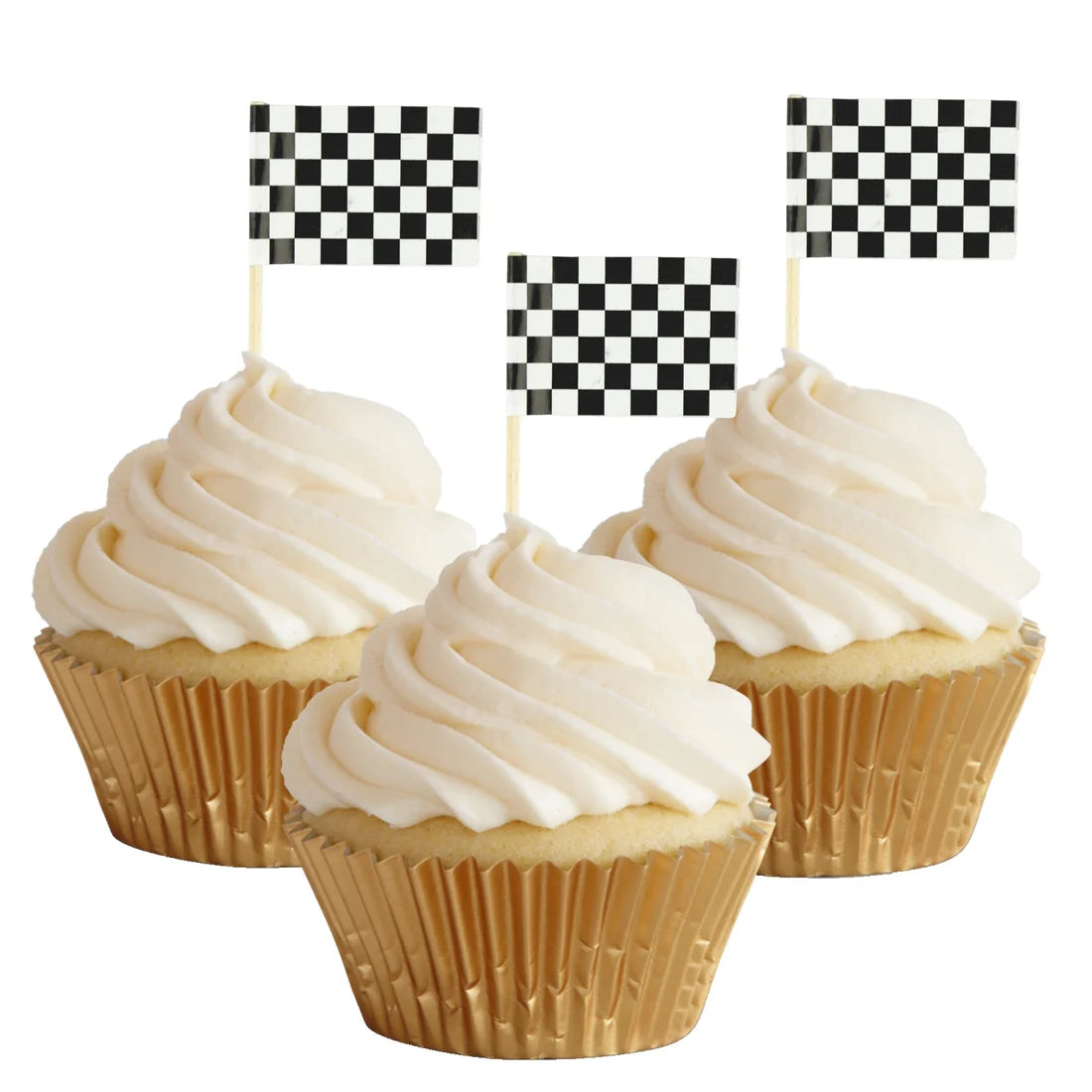 Racing Car Black & White Checkered Flag Cupcake Toppers 24pk – Top ...