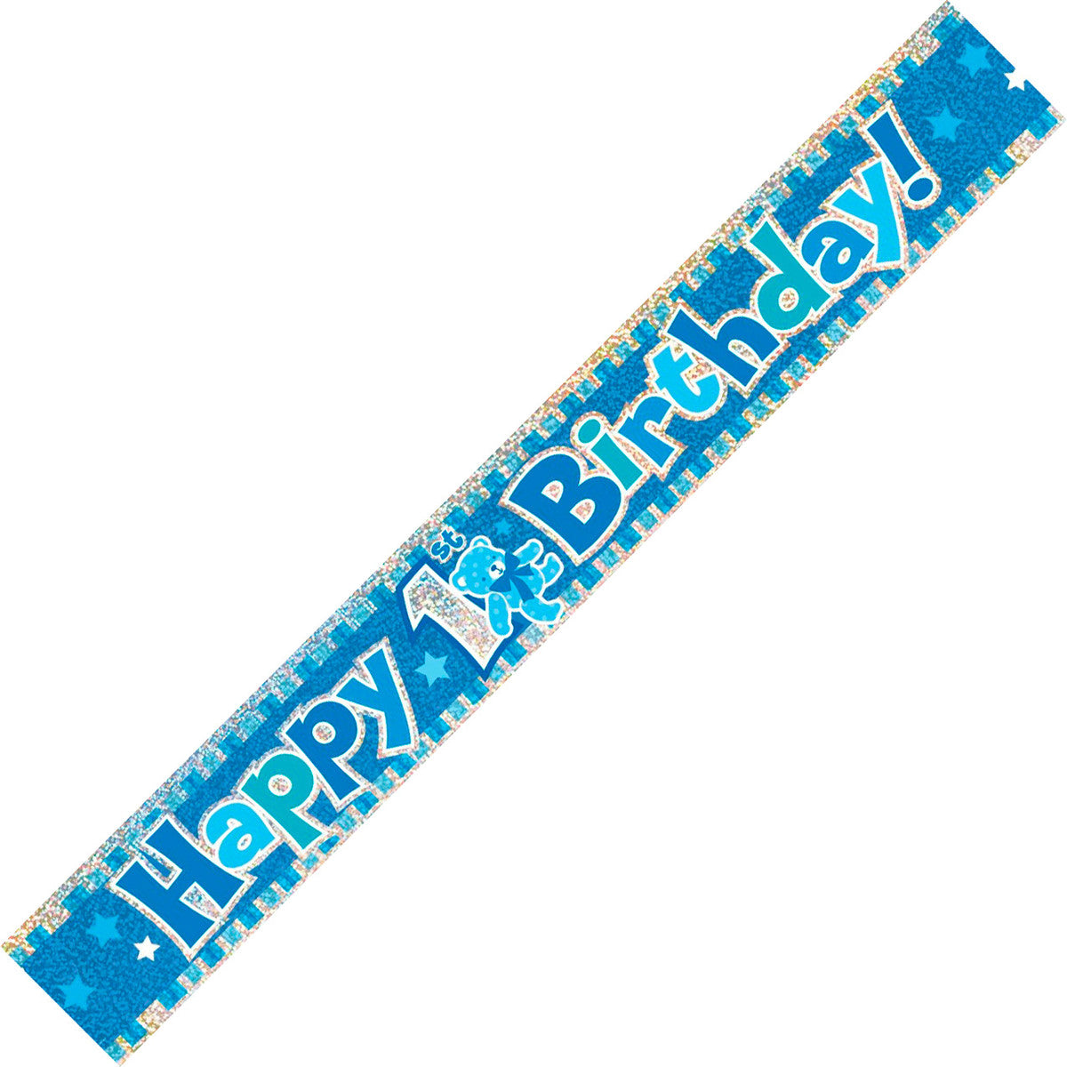 Happy 1st Birthday Blue Prismatic Foil Banner 3.65m (12') – Top Party ...